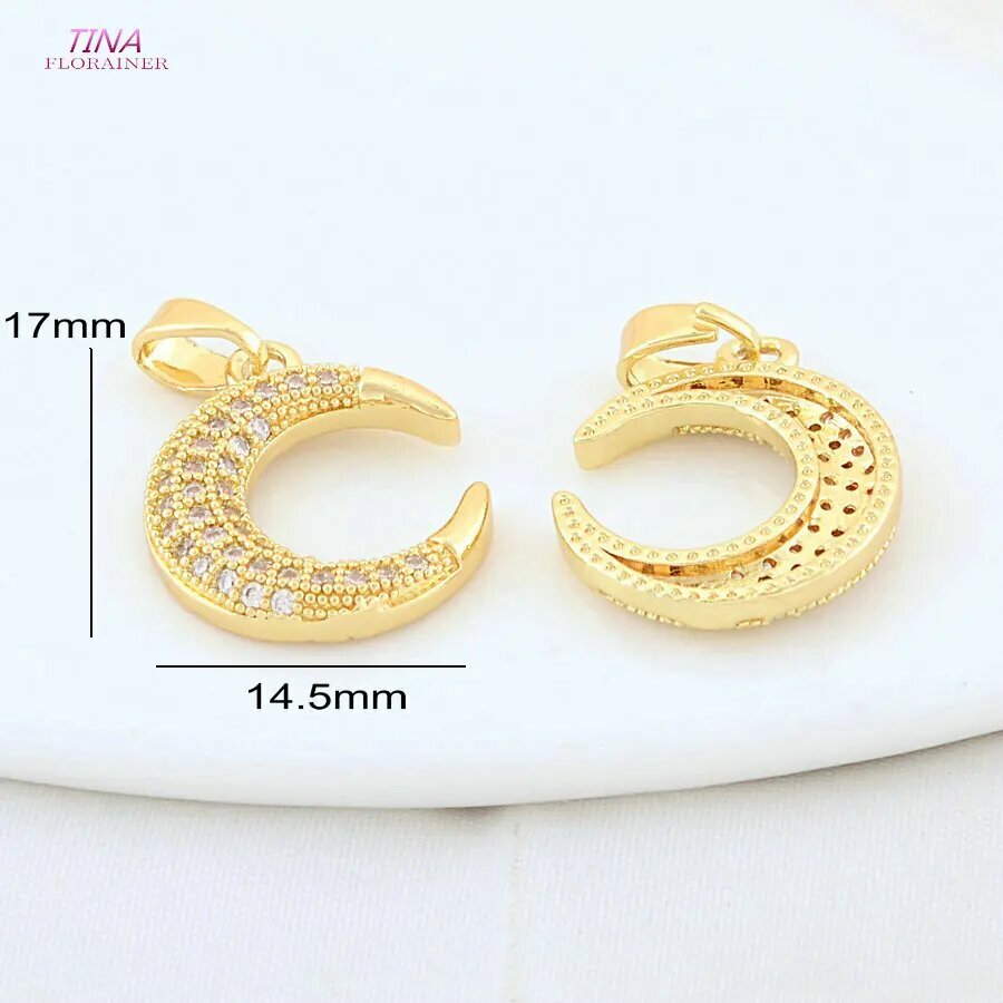 Подвески полумесяц с кристаллами, 18K Gold Color, 4PCS