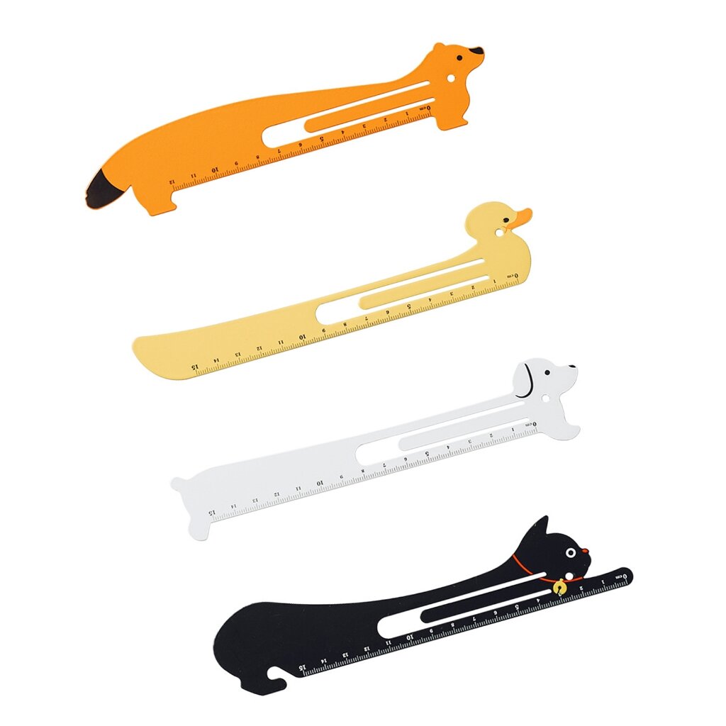 1 набор из 4, линейка закладок с мультяшными животными, студенческая стальная линейка, пластиковая линейка