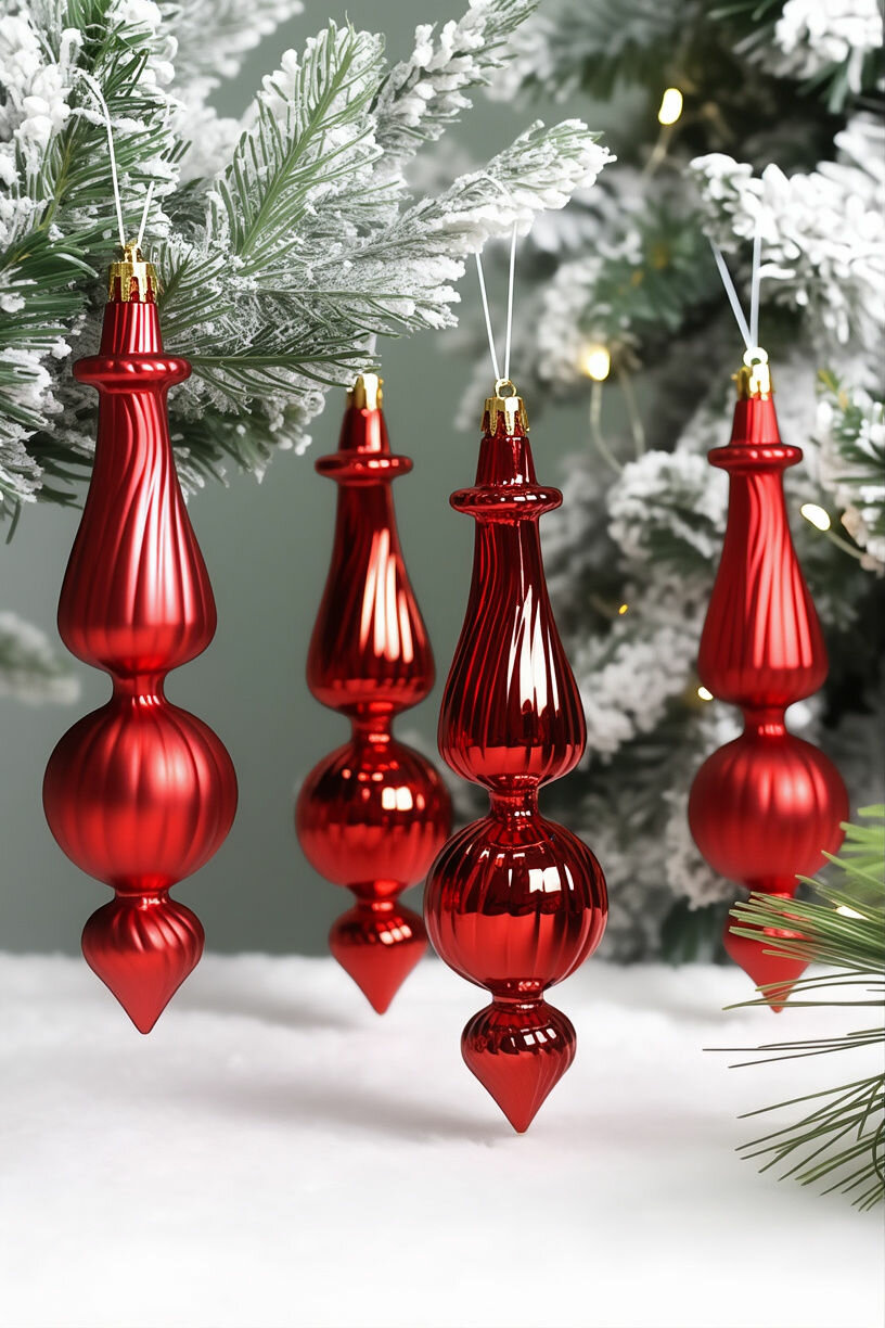 Набор ёлочных украшений мотивы барокко, пластик, красный, 17 см, 4 шт, Winter Deco 1000511