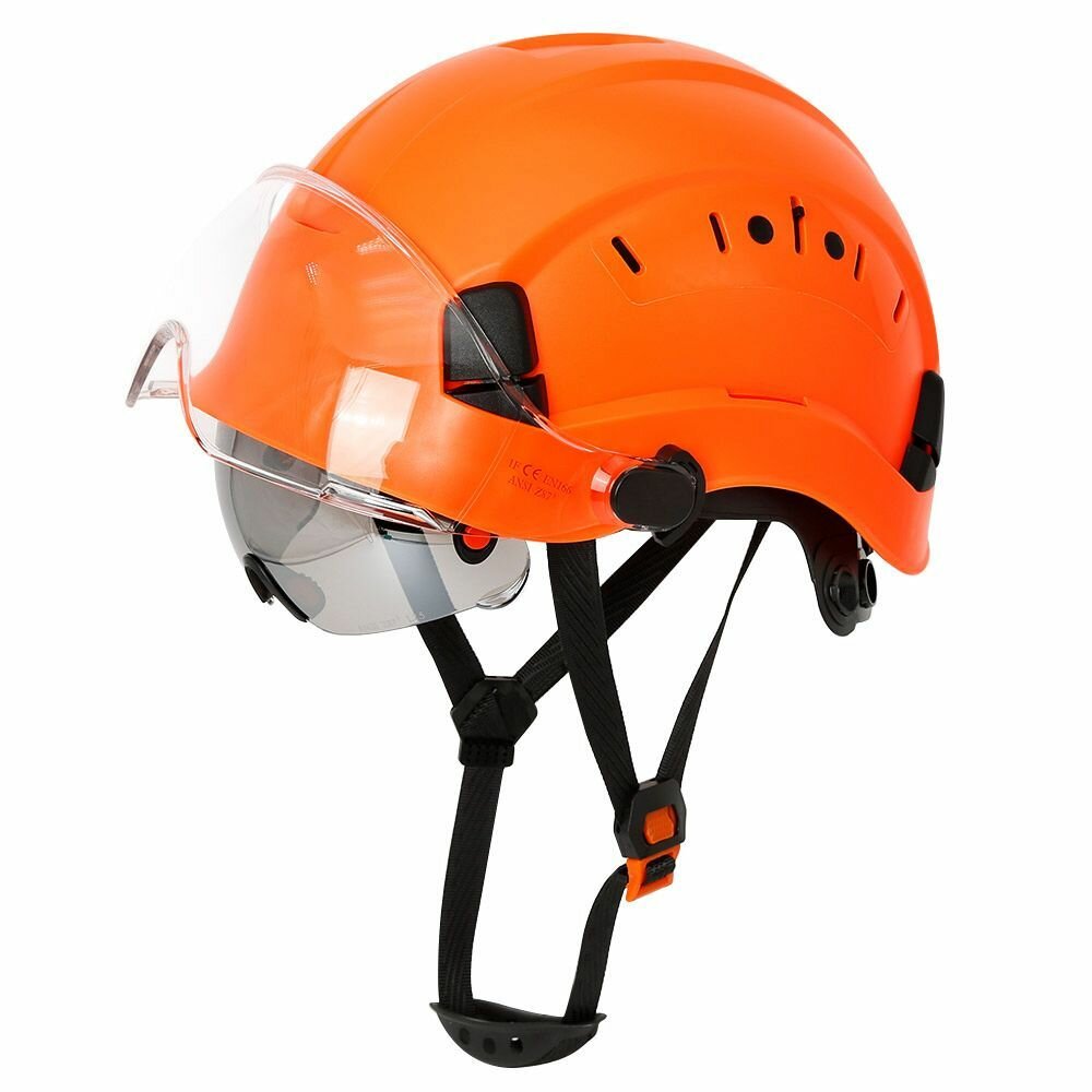 Строительная каска (защитный шлем) с регулируемыми двойными очками, наружные прозрачные и встроенные солнцезащитные очики