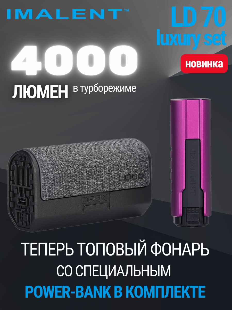 Светодиодный фонарь IMALENT LD70 Luxury set + кейс power-bank розовый