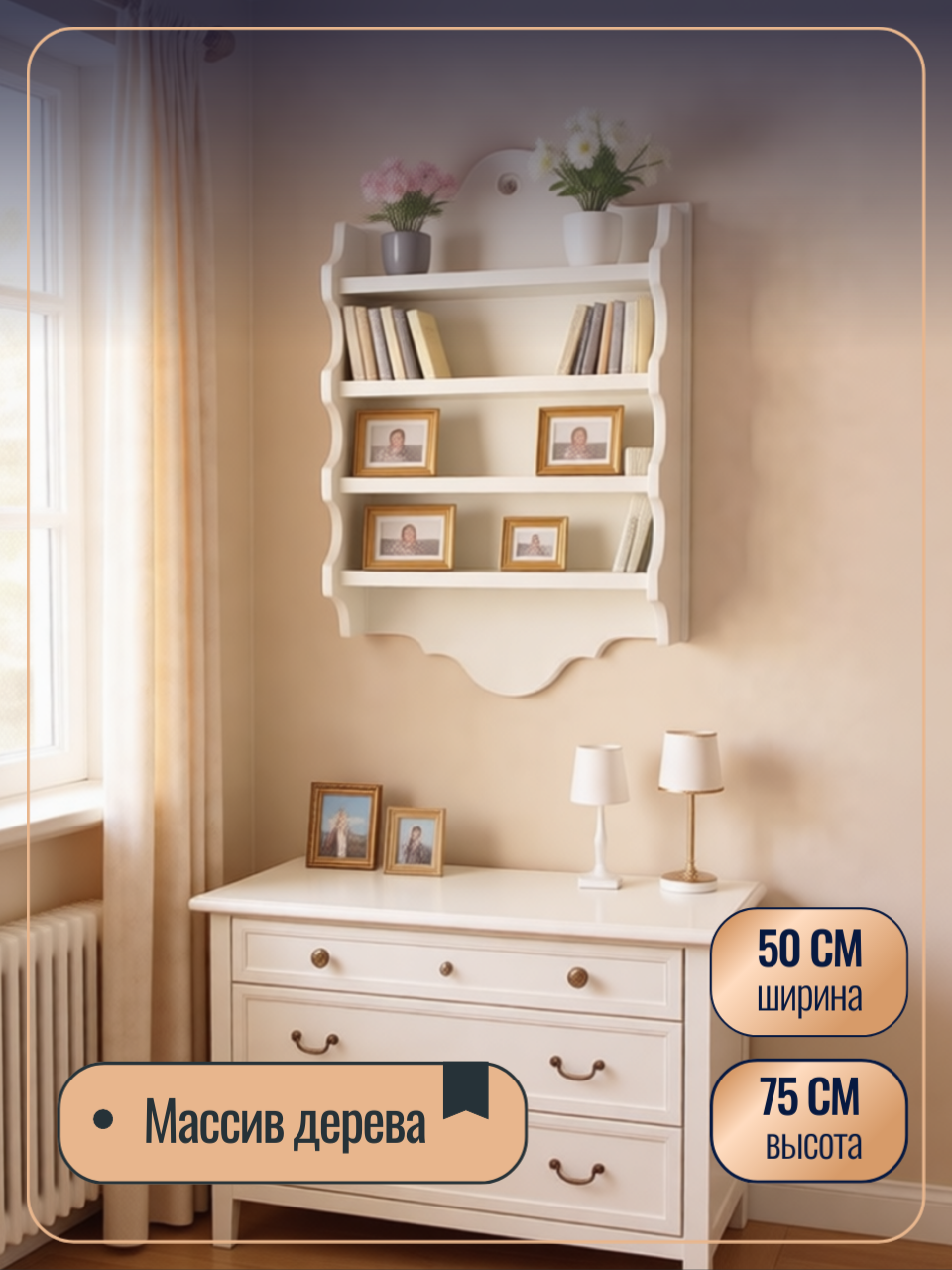 Полка настенная, массив дерева