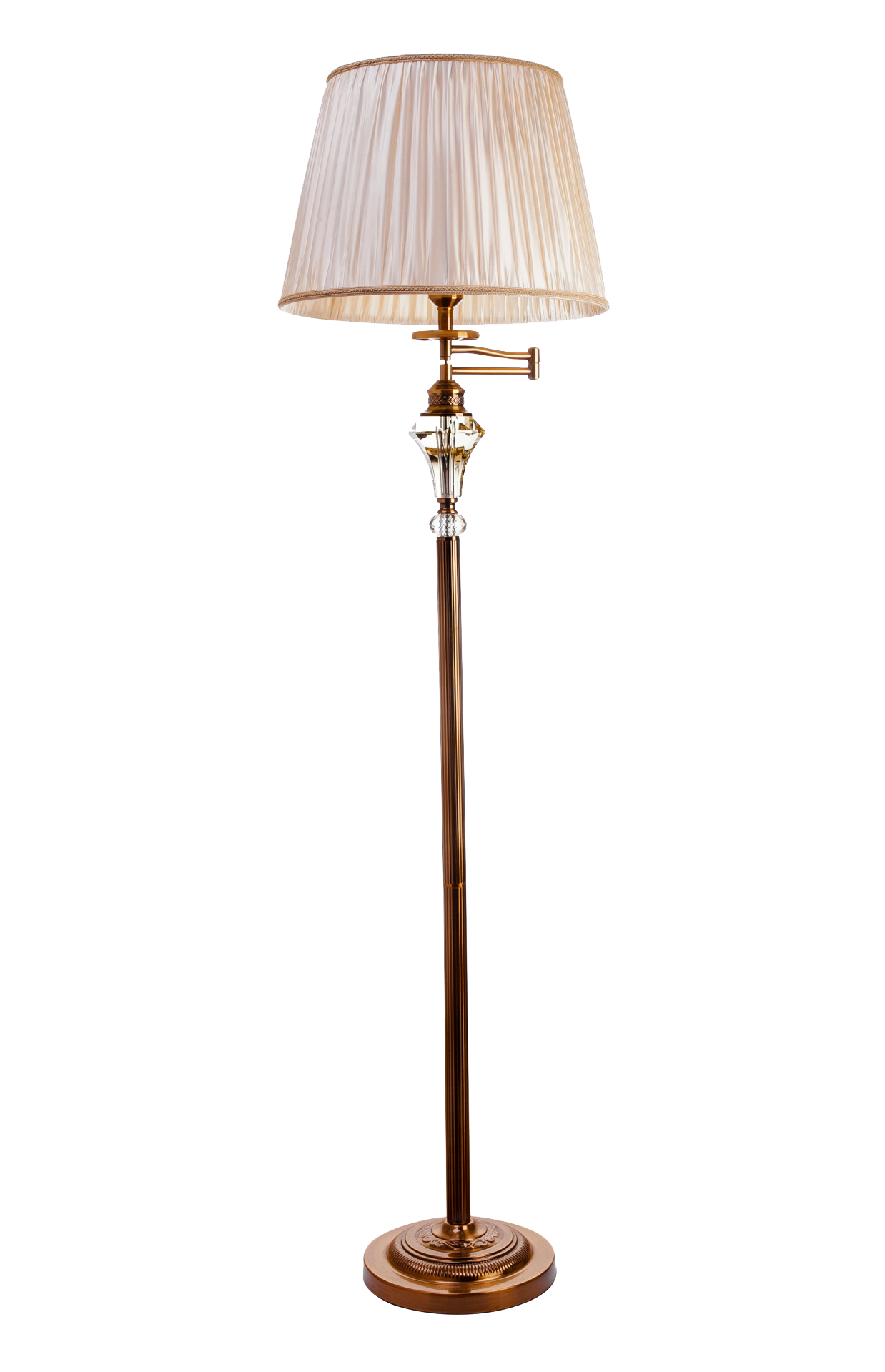Торшер напольный, Cветильник напольный бронза античная, Текстильный абажур бежевый E27