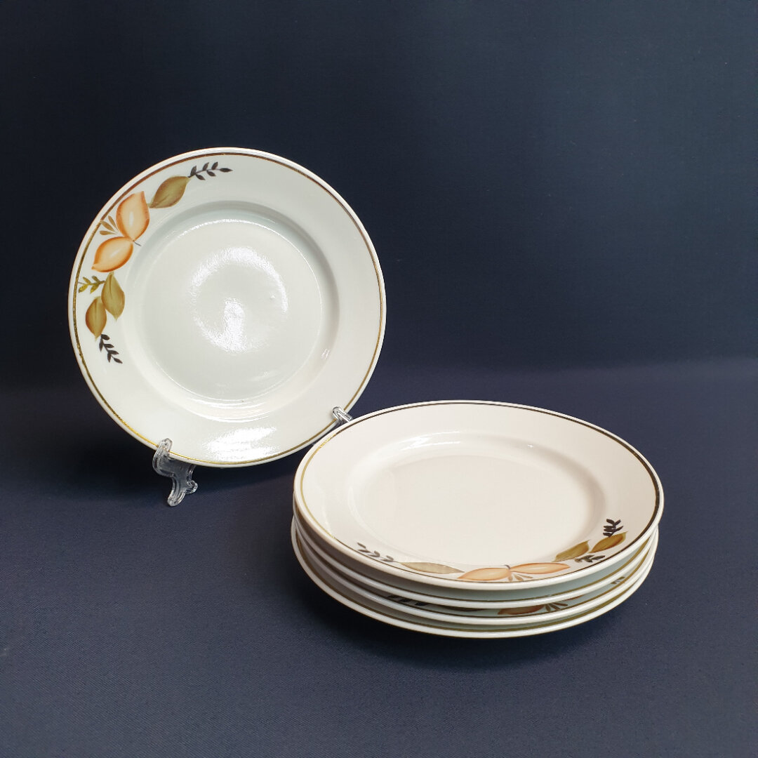 Набор из 5 десертных тарелок Пролетарий, фарфор деколь позолота 175 мм, винтаж СССР
