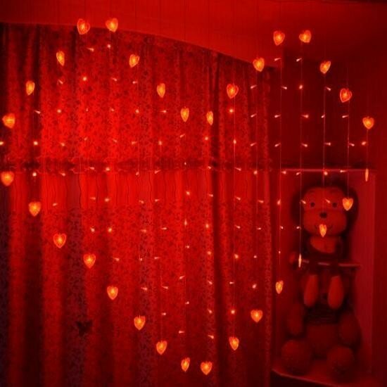 Светодиодная гирлянда в форме сердца 128 led для детской и патио, красная, евровилка