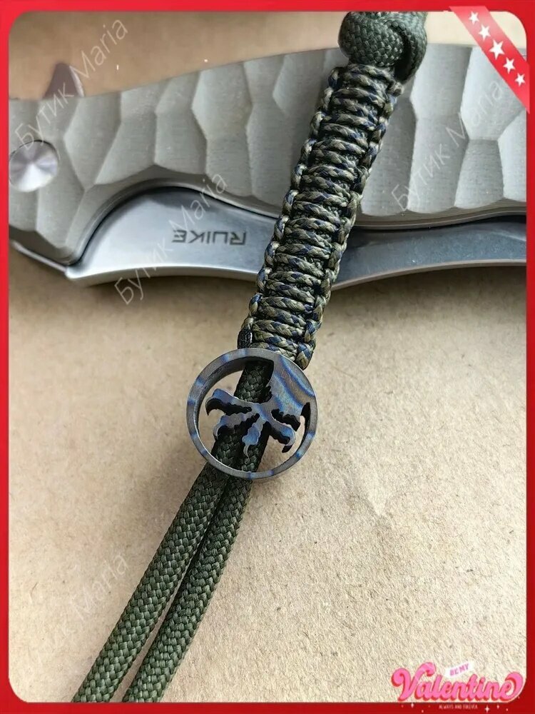 Бусина титановая "Майкротек / значок Microtech" с анодированием для темляка, волос, бороды, украшений и рукоделия