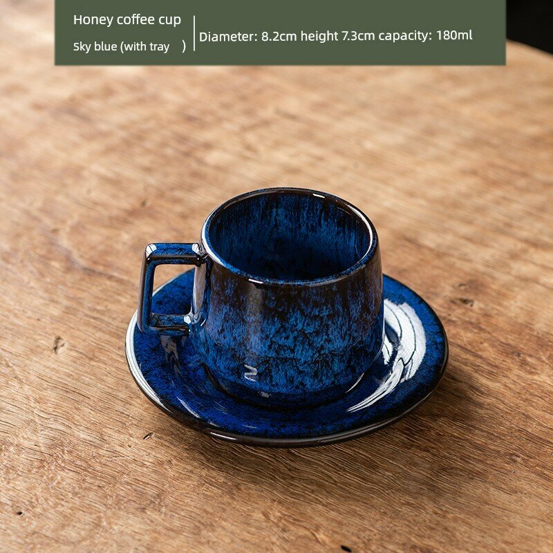 Керамическая чашка Raku с небесно-голубой глазурью и подстаканником, идеально подходит для кофе или чая