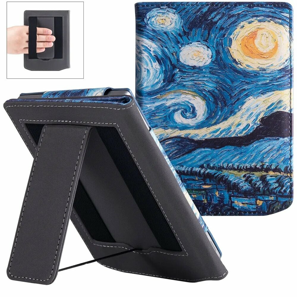 BOZHUORUI Чехол-подставка для 6" Pocketbook Verse Pro/Verse Pro Color e-Reader, легкий чехол из искусственной кожи с двумя ремешками для рук и автоматическим сном/пробуждением
