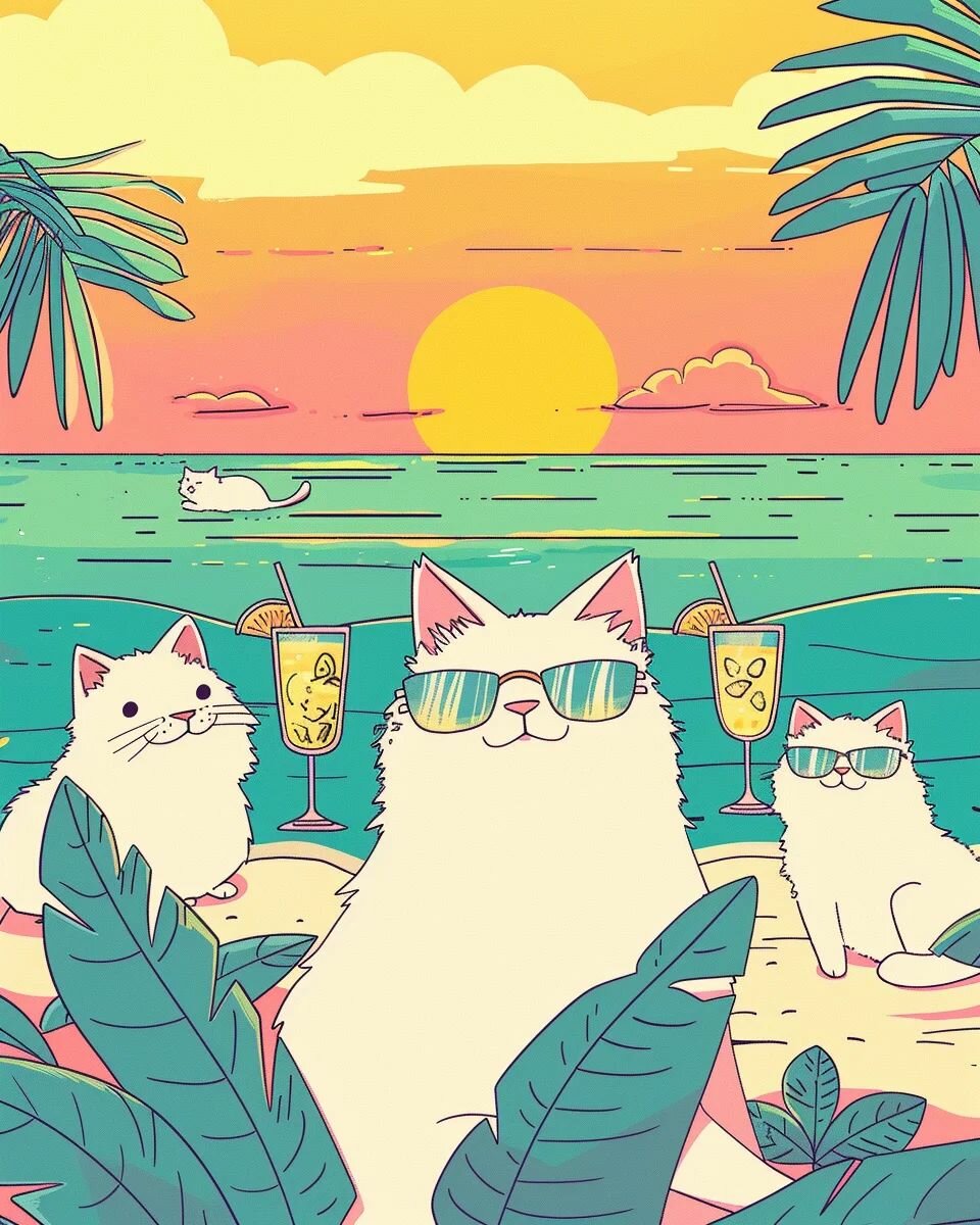 Набор для самостоятельной вышивки алмазами 5D Белый кот на пляже - круглая алмазная мозаика размером 40x50 см для украшения стен дома,40X50CM, белый