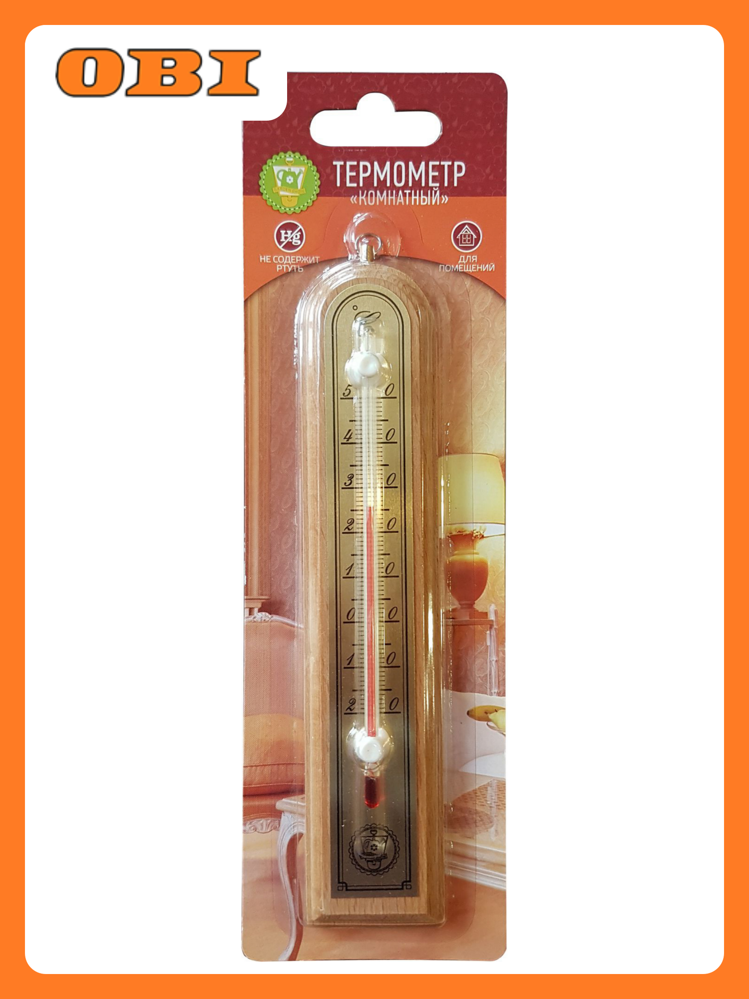 Термометр GARDEN SHOW, дерево, настенное крепление, 19 см x 4 см