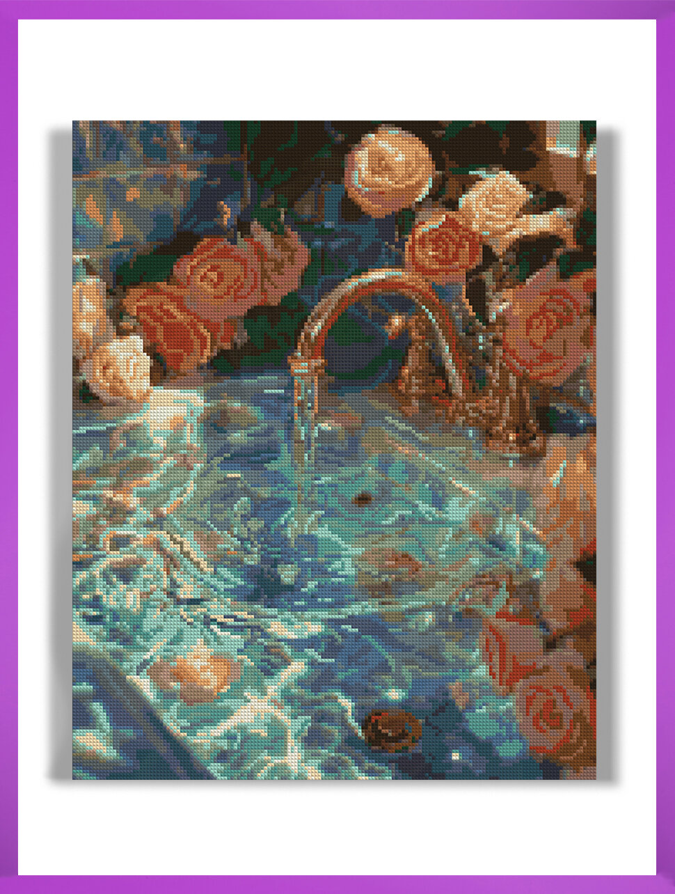 Алмазная мозаика на подрамнике - вышивка - Раковина в цветах 40 х 50 см