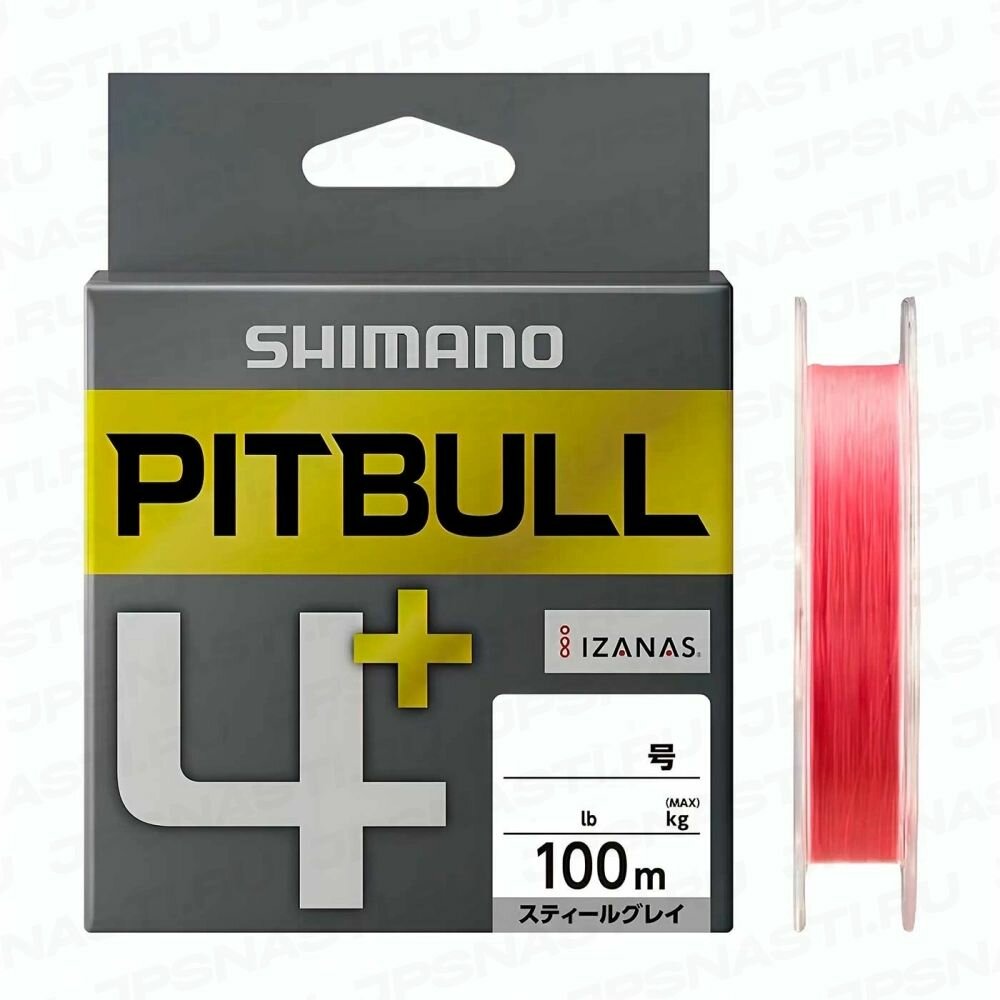 Плетеный шнур для рыбалки Shimano Pitbull 4+, #0.15, 4.5 lb, 100 м, Traceable Pink / плетенка для спининга / шнур шимано
