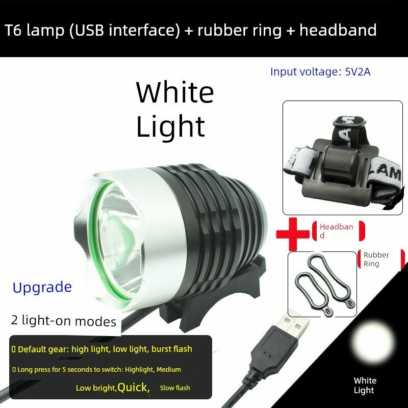T6 белый светодиодный фонарь с USB-интерфейсом 5В и ремешком - передний фонарь для велосипеда