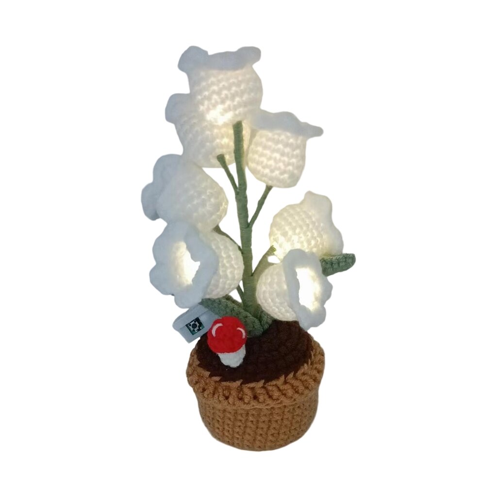 Цветок ландыша из шерсти в горшке-Белый-Night Light