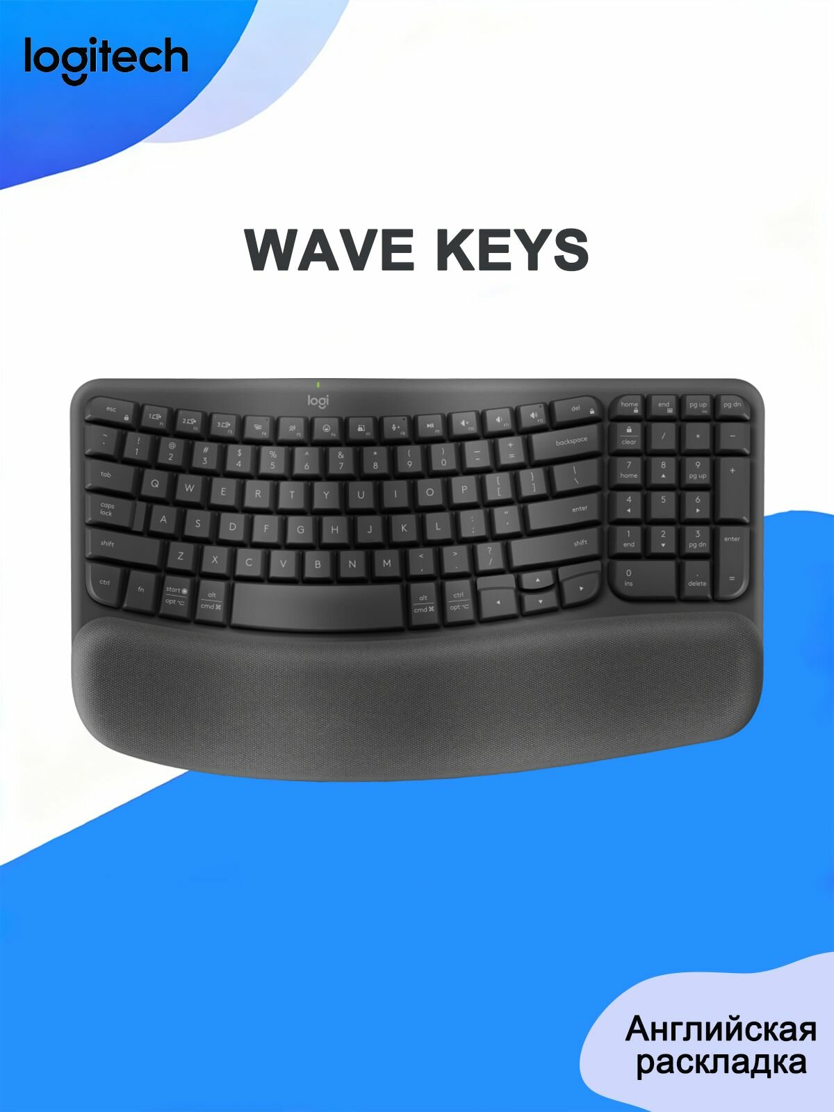 Logitech Клавиатура беспроводная Wave Keys, Английская раскладка, черный