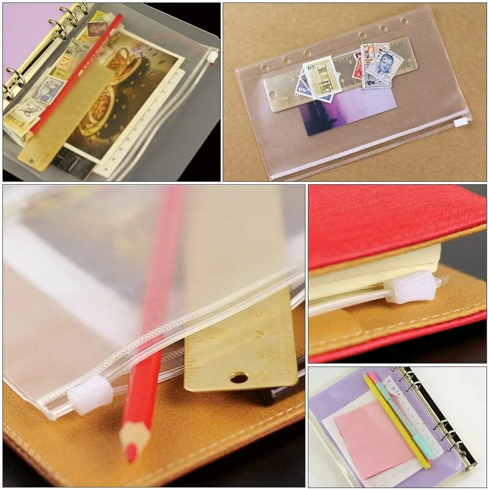 Папки с карманами A6, карман на молнии с 6 отверстиями, конверт для бюджета наличных, блокнота-планировщика