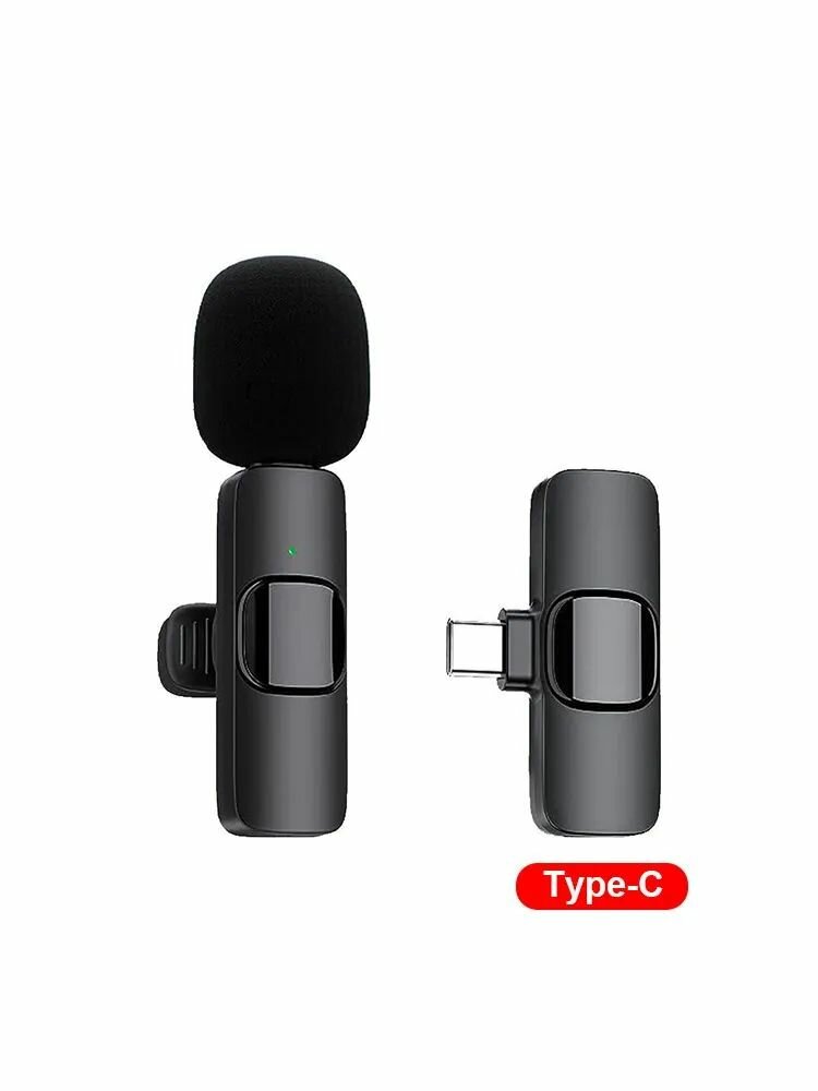 Микрофон микрофона петличных беспроводных с шумоподавлением для Android - Type-C устройства , для Прямая трансляция игр, запись интервью, Видеоблог,1 микрофон + 1 приемник, K9, черный