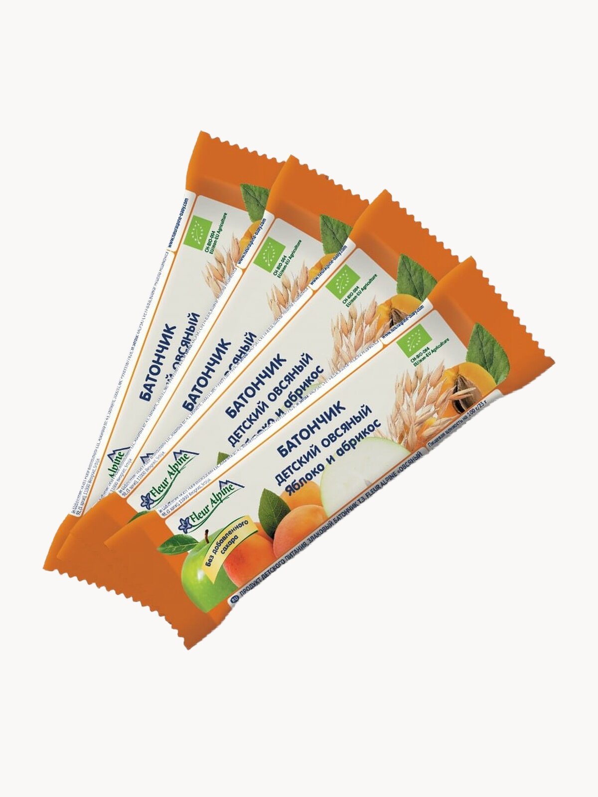 Батончик детский овсяный Fleur Alpine яблоко и абрикос, с 3 лет, 23 г х 4 шт