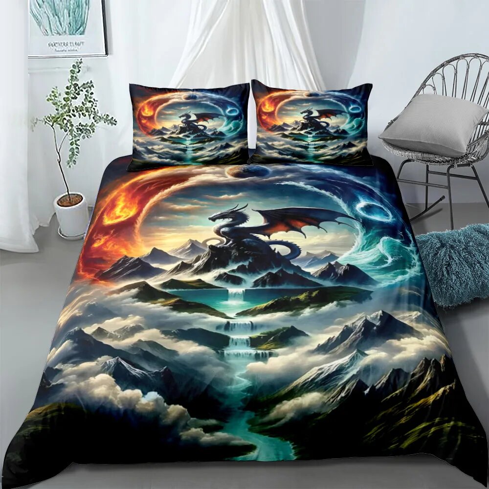 Комплект постельного белья с рисунком опасного дракона dashboywe 150x200cm, dragonfantasy