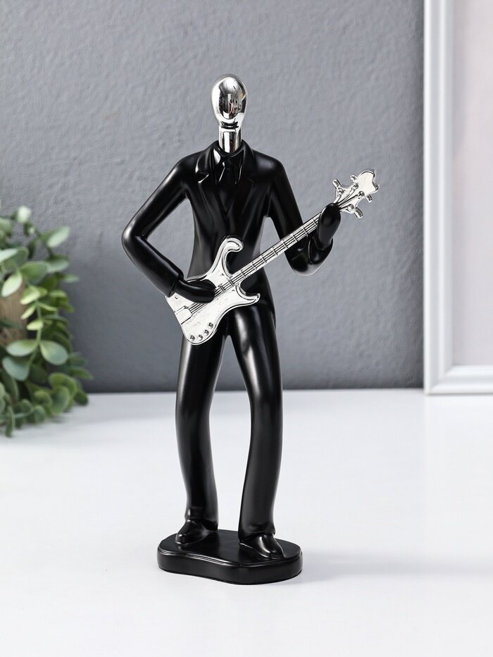 Фигура полистоун «Гитарист», чёрный с серебром, 6.5×15.2×27.5 см
