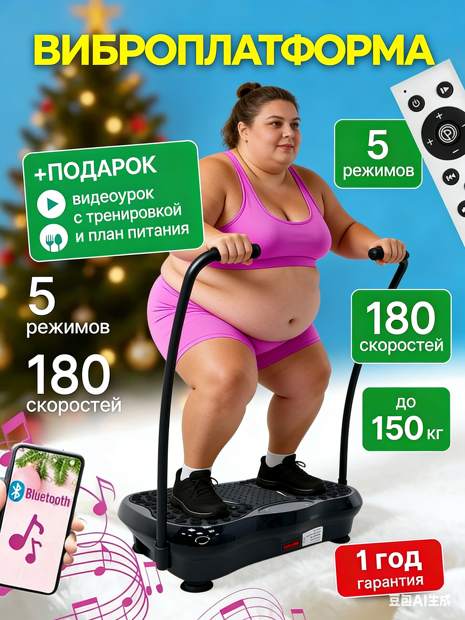 Виброплатформа для похудения 150 кг тренажер кардио степпер, пульт, чёрный, с Bluetooth