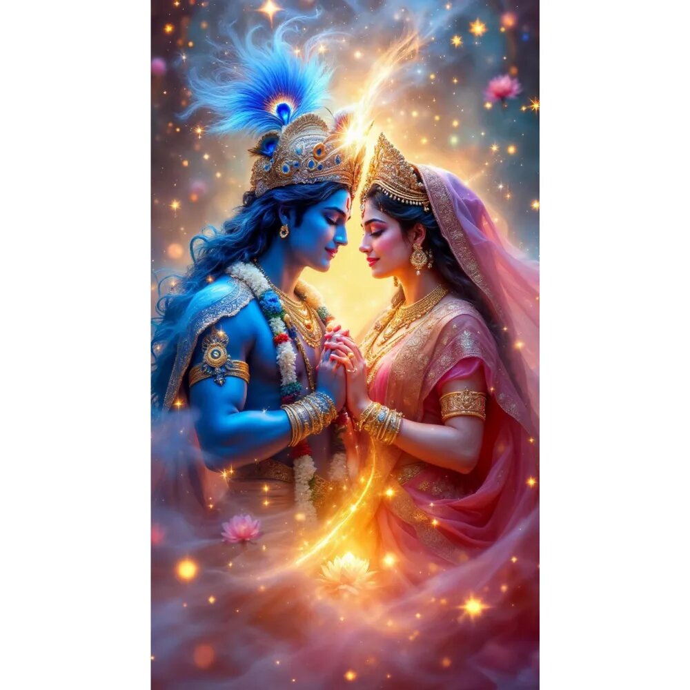 Алмазная Картина "Кришна И Радха, Индуизм Божество" 40х50 См Алмазная Вышивка / Картина Стразами Подарков