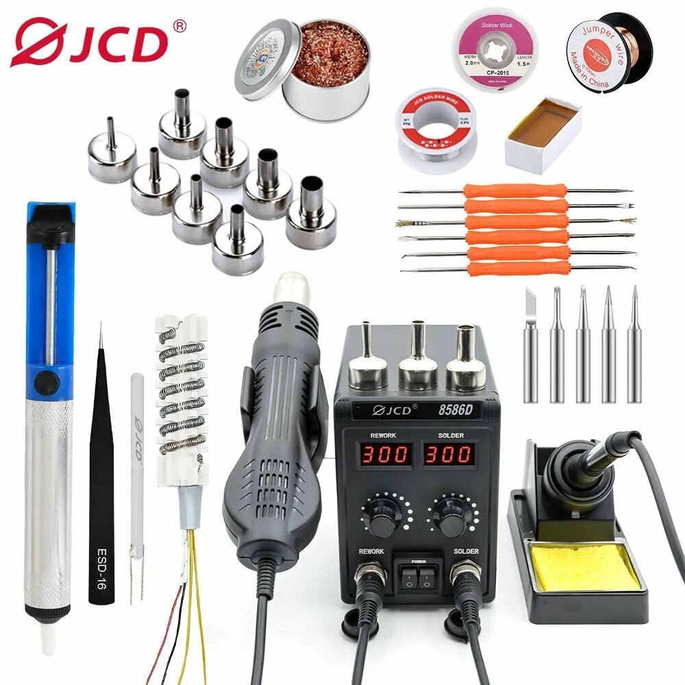 Паяльная станция JCD 8586D с термофеном и цифровым дисплеем