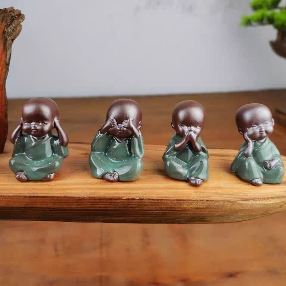 Маленькие керамические фигурки для чайной церемонии «Четыре Будды», оптовая продажа, декоративные элементы для