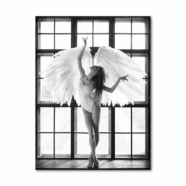 Черно-белая печать на холсте "Ангел девушка" DJ40015-01, 30x40cm No Frame