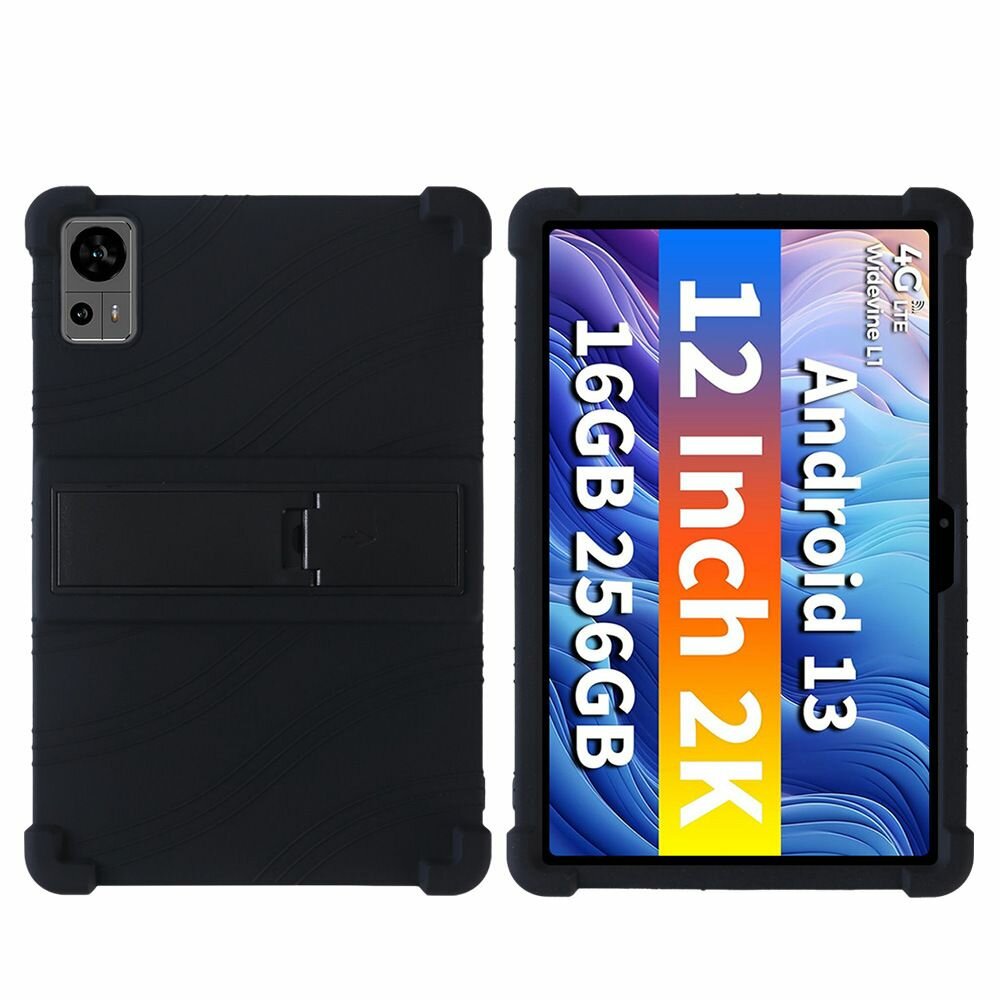 Чехол на планшет Teclast T60, усиленный силиконовый, мягкий, с защитный, 12 дюймов, с подставкой, антиударный (для углов)