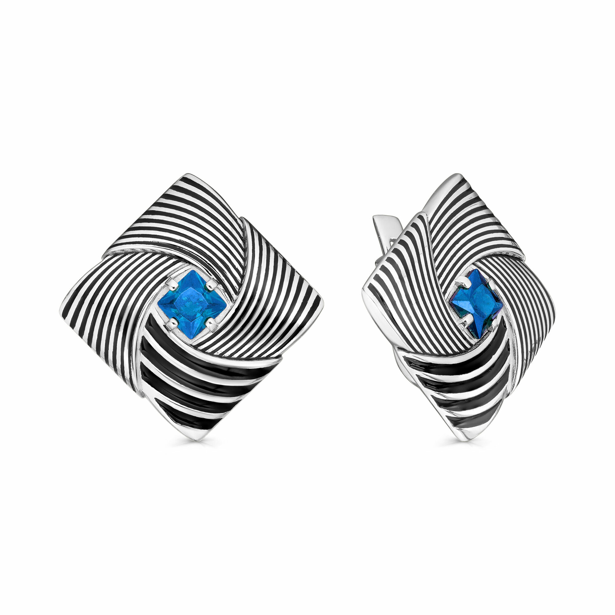 Серьги, серебро, 925 проба, родирование, фианит, эмаль