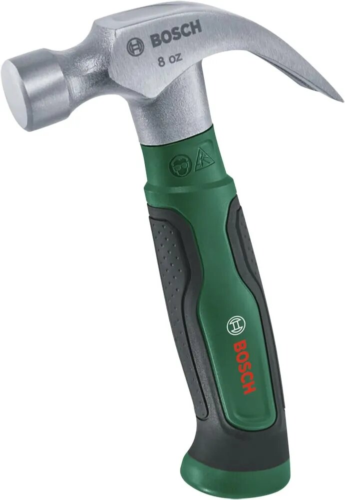 BOSCH Молоток-гвоздодер, со стальной головой весом 225 г, загнутый под углом 45 гр. для легкого выпрямления гвоздей, с магнитом и обрезиненной, 1600A02ZA3