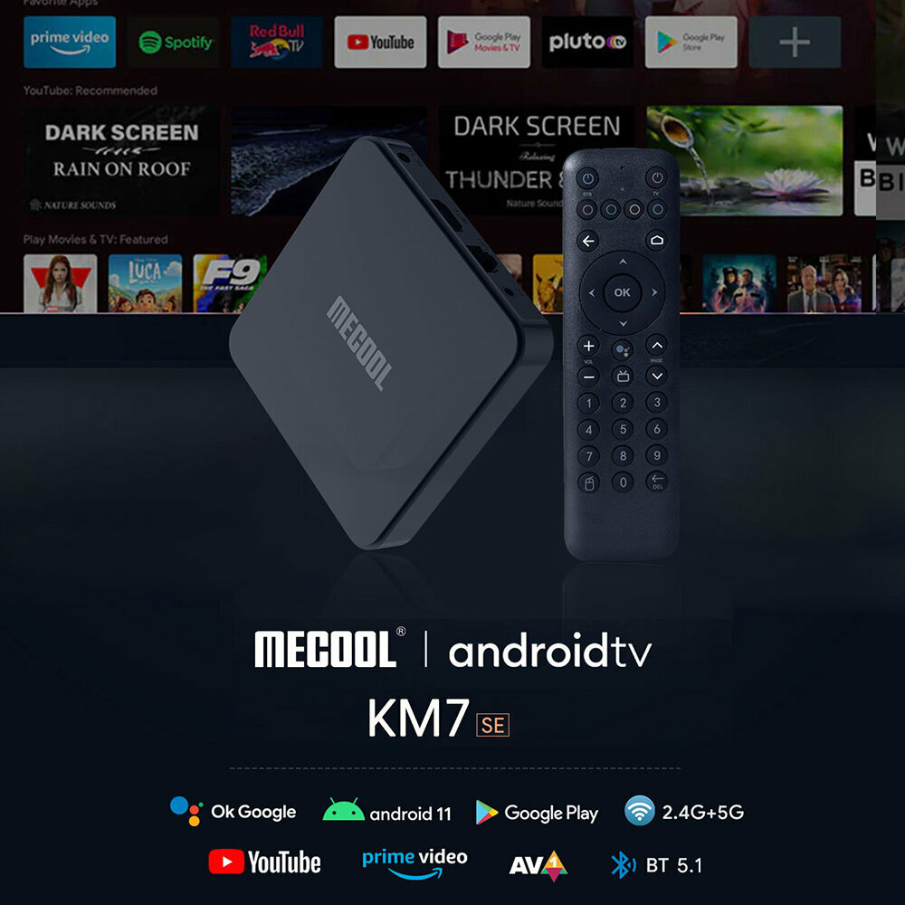 Смарт ТВ Приставка Mecool KM7 SE Amlogic S905Y4 2Гб /32Гб Поддержка AV1 1080P H.265 4K 60pfs 2.4G&5G Wifi BT5.1
