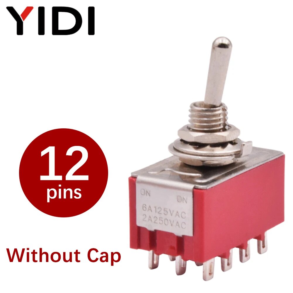 5 шт. красные мини-переключатели YIDI SPDT DPDT 12 Pins No Cap, ON-OFF-ON