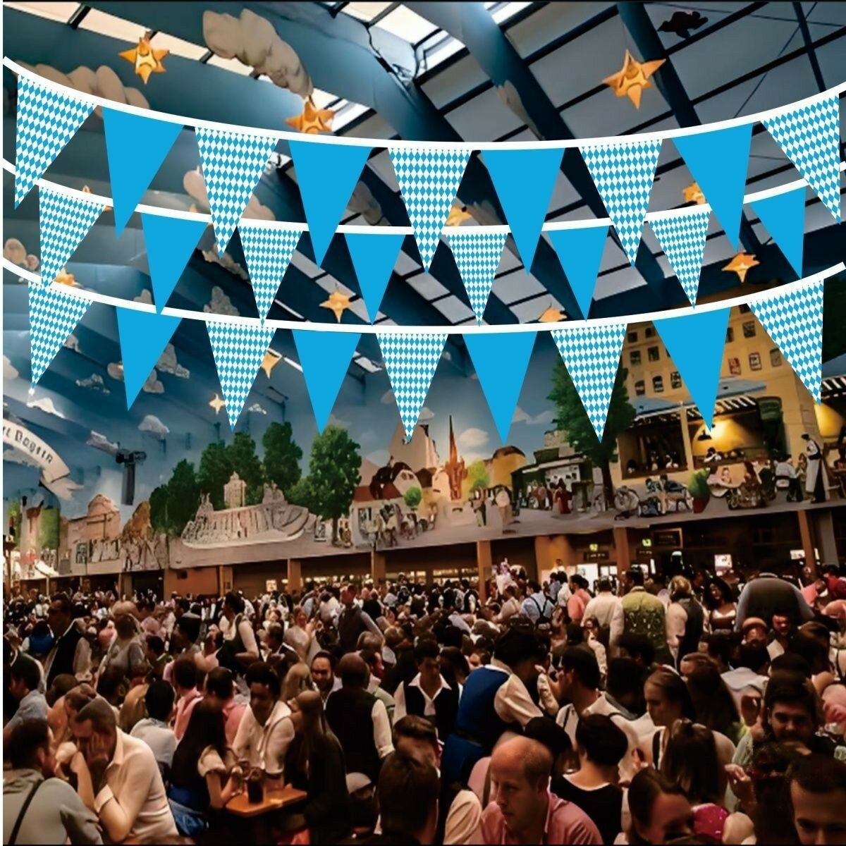 Флаг Германии Мюнхен Октоберфест сине-белый клетчатый флажок треугольный флажок баварский флажок висячий флажок