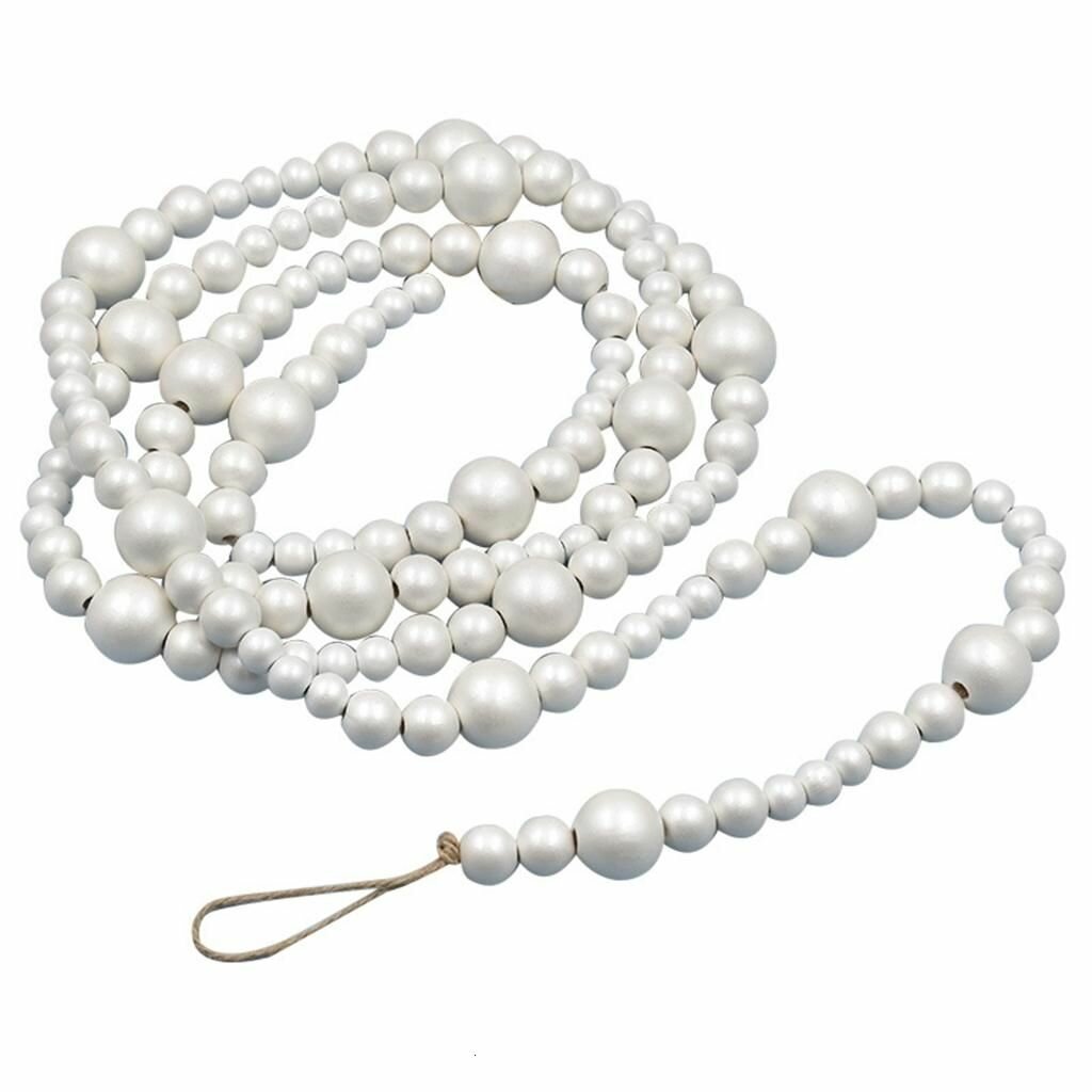 Деревянная рождественская гирлянда с бусинами для каминов, - Жемчужно-белый