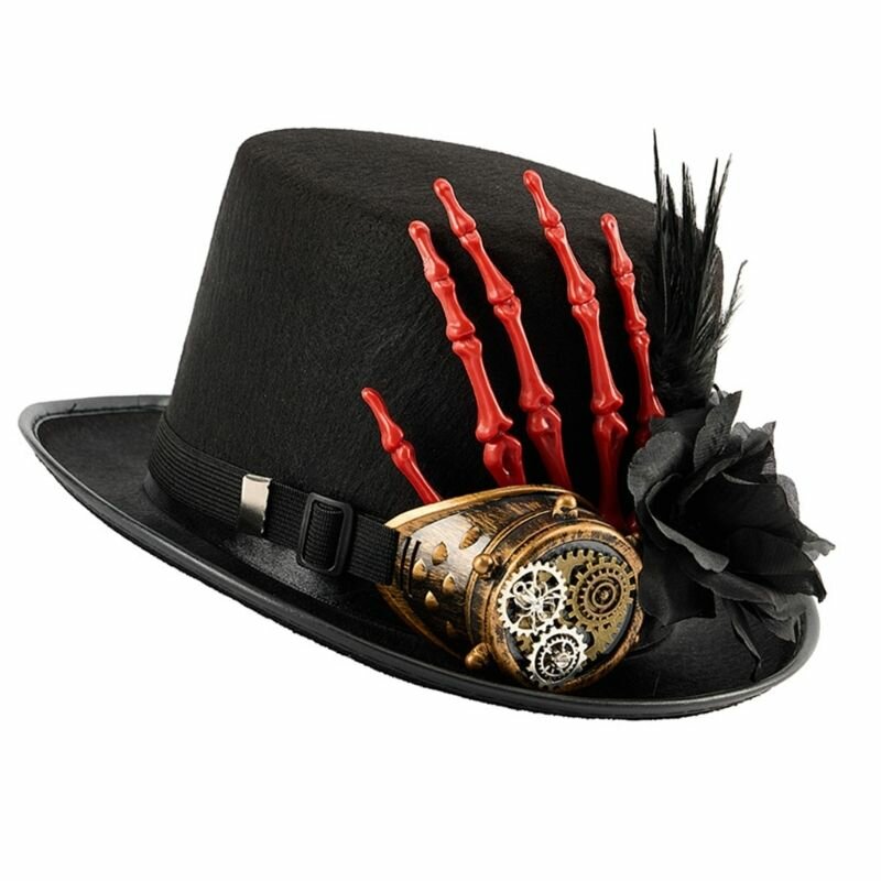 Волшебная шляпа с розовым пером в виде черепа Лолиты-Черно-красная