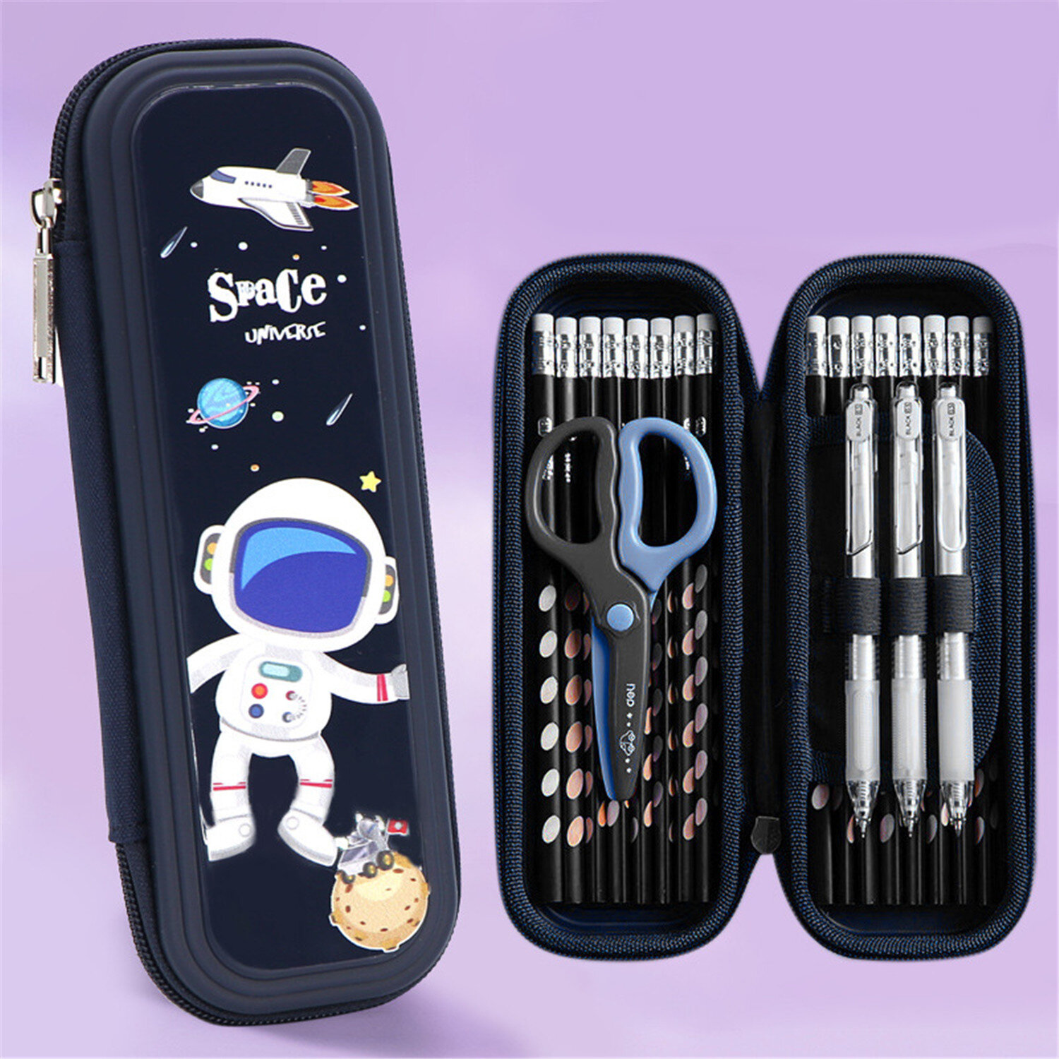 Чехол для карандашей 3-слойный, большая вместимость, школьный, с рисунком астронавта, 22x8x4cm (только чехол без аксессуаров)