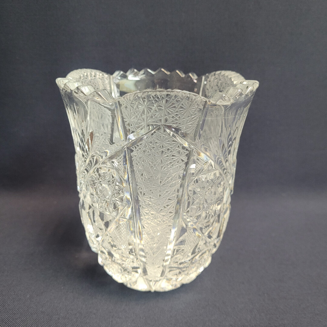 Ваза для цветов, хрусталь, ручная резка. Винтаж, СССР.