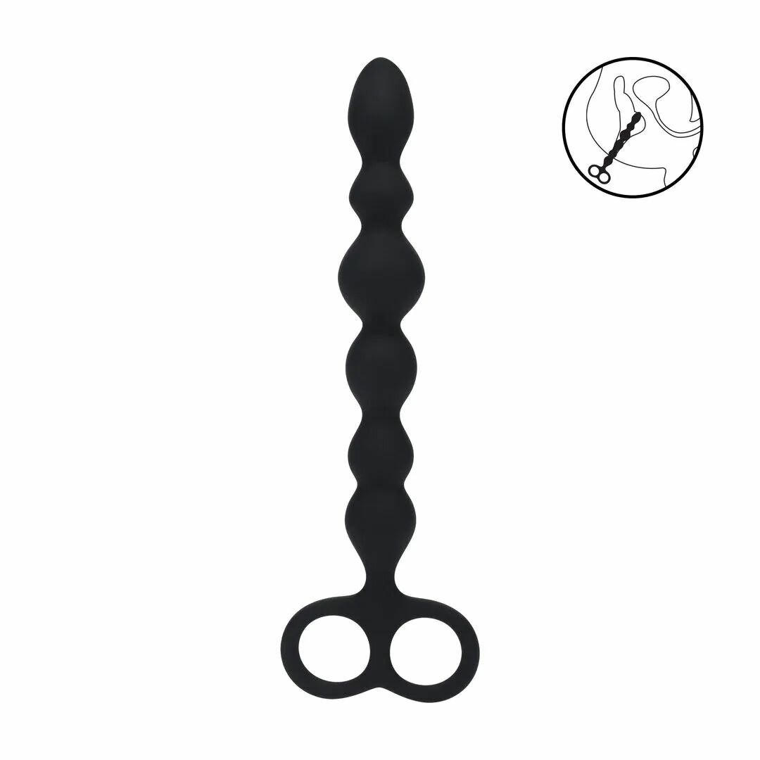 Черная анальная цепочка Beaded Silicone Anal Probe with Double Loop - 24 см.