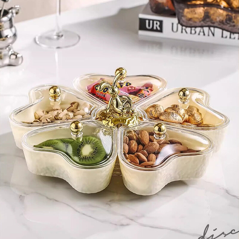Вращающаяся тарелка для сухофруктов для домашнего использования, тарелка для закусок на кофейном столике в гостиной, новый роскошный стиль, высококачественная тарелка для хранения фруктов