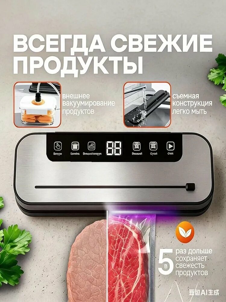 Вакуумный упаковщик 80 кПа, 6-в-1 с резаком, сохраняет свежесть в 8 раз дольше