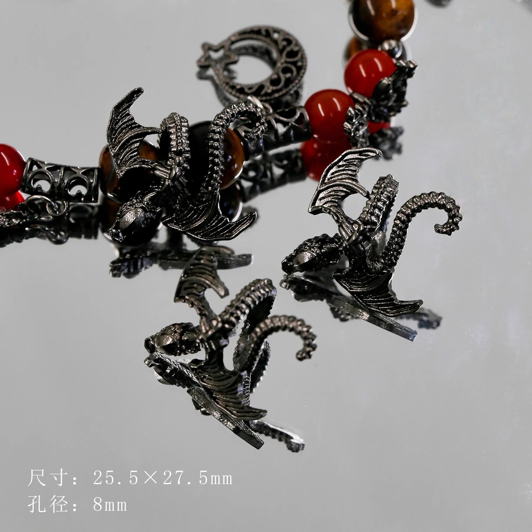 Подвески на браслет/ожерелье, черный сплав, красный бисер, 25.5x27.5mm