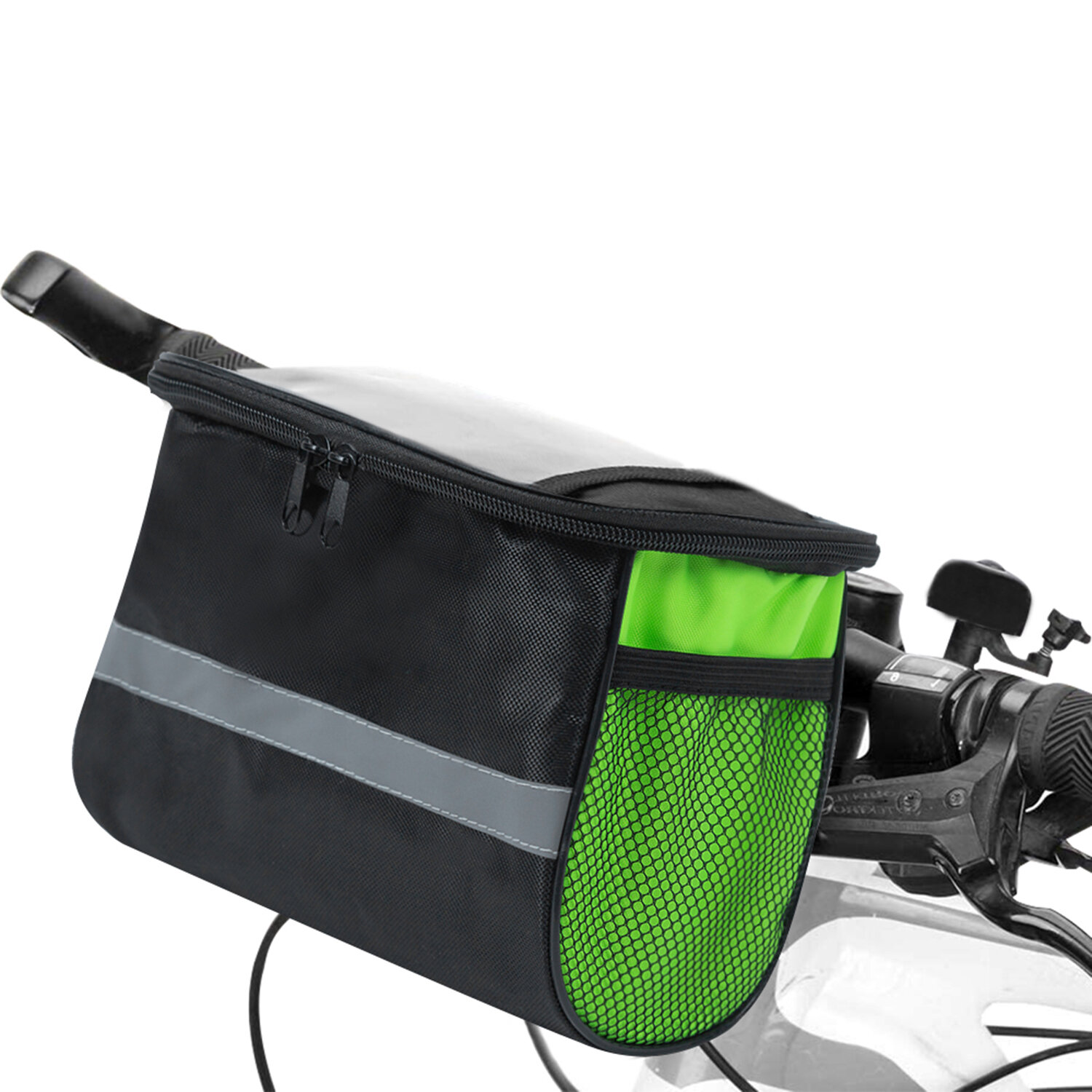 Сумка для руля велосипеда Передняя сумка Большой объем Отражающие боковые сетчатые карманы Корзина Аксессуары для велосипеда Цвет: Желтый / Красный / Зеленый / Синий / Черный / Оранжевый Материал: 600D Вентилируемая сетка Размер: 21.5 * 15 * 12 см Вес: