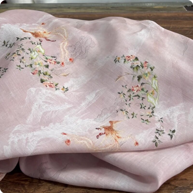 Розовая ткань из рами 50х140 см