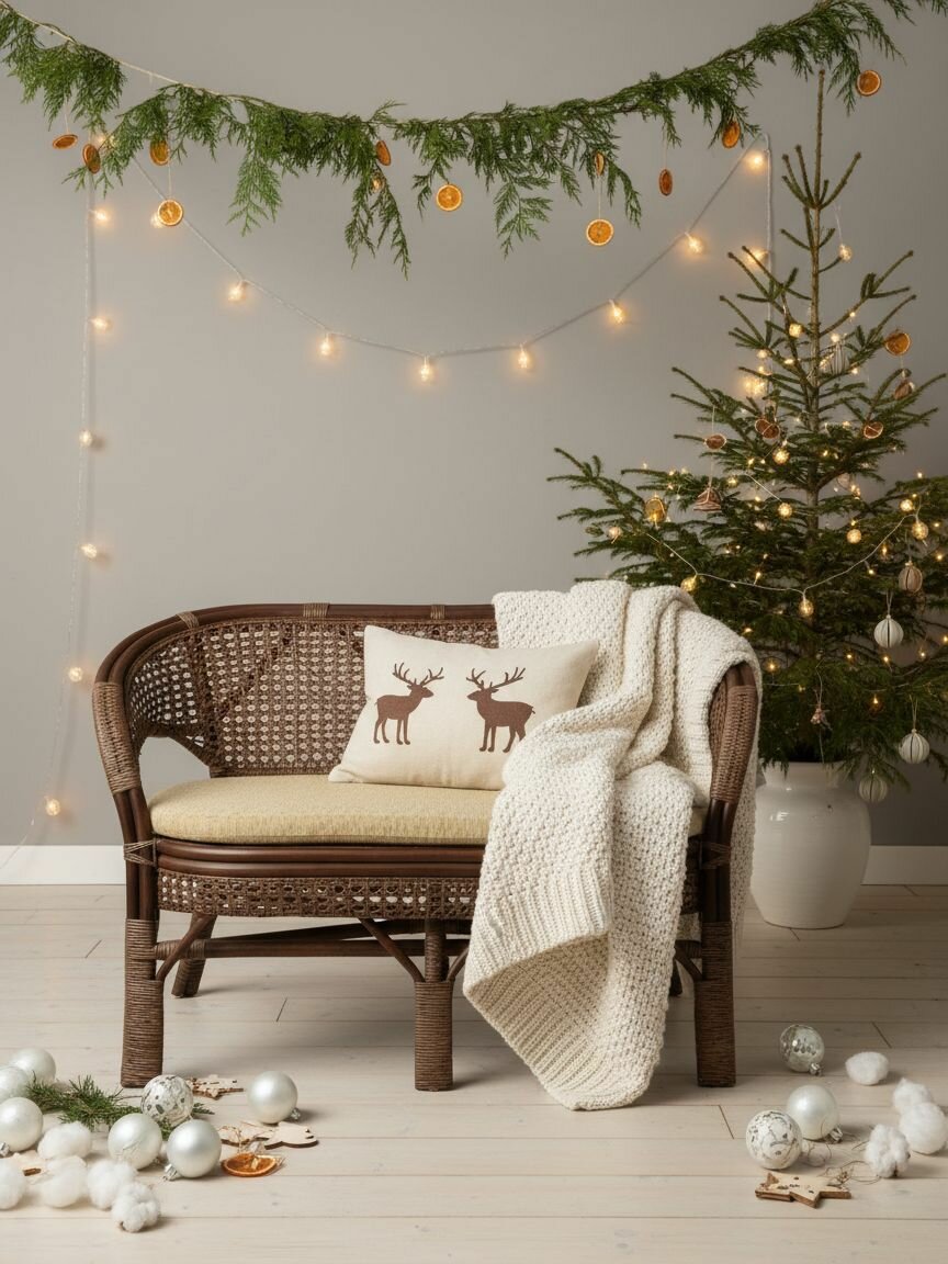 Диван плетёный из ротанга с мягкой подушкой на сиденье