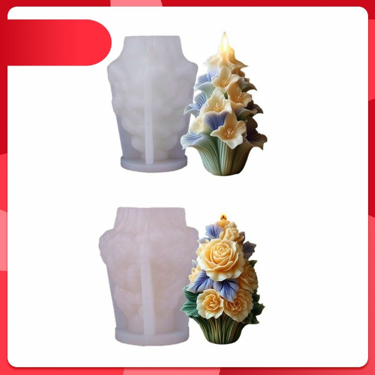 Форма из силикона для аромакамней в виде цветов, ручная работа, 3D-дизайн, идея для подарка, подходит для свечей и мыла 2 ШТ