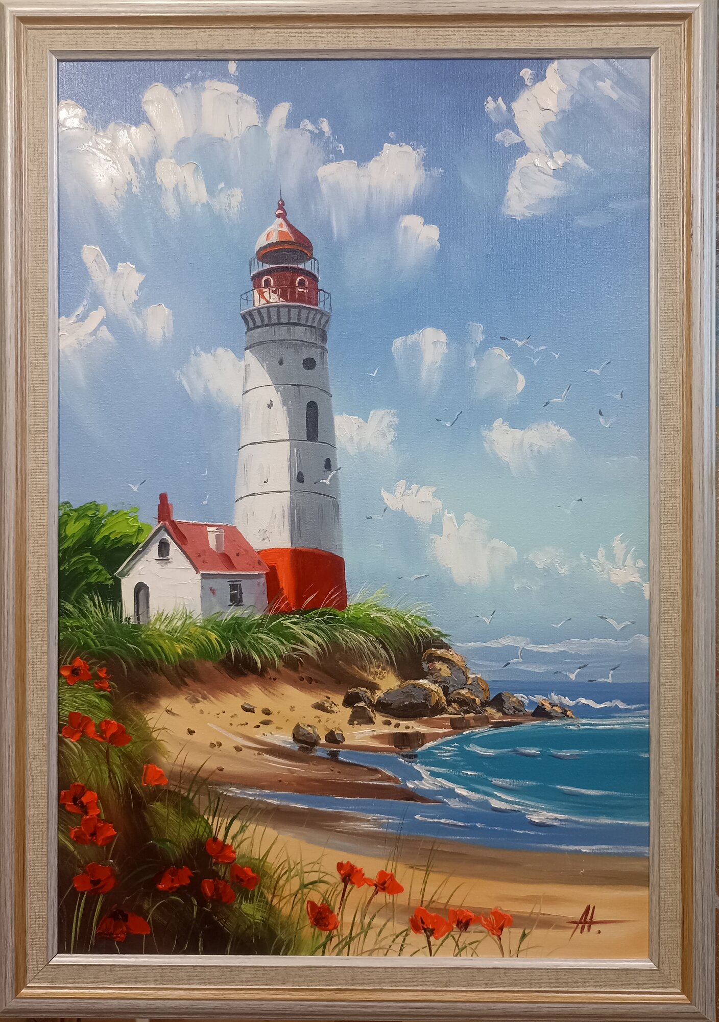 Картина "Маяк", авторская, живопись, масло, холст, в раме, ручная работа