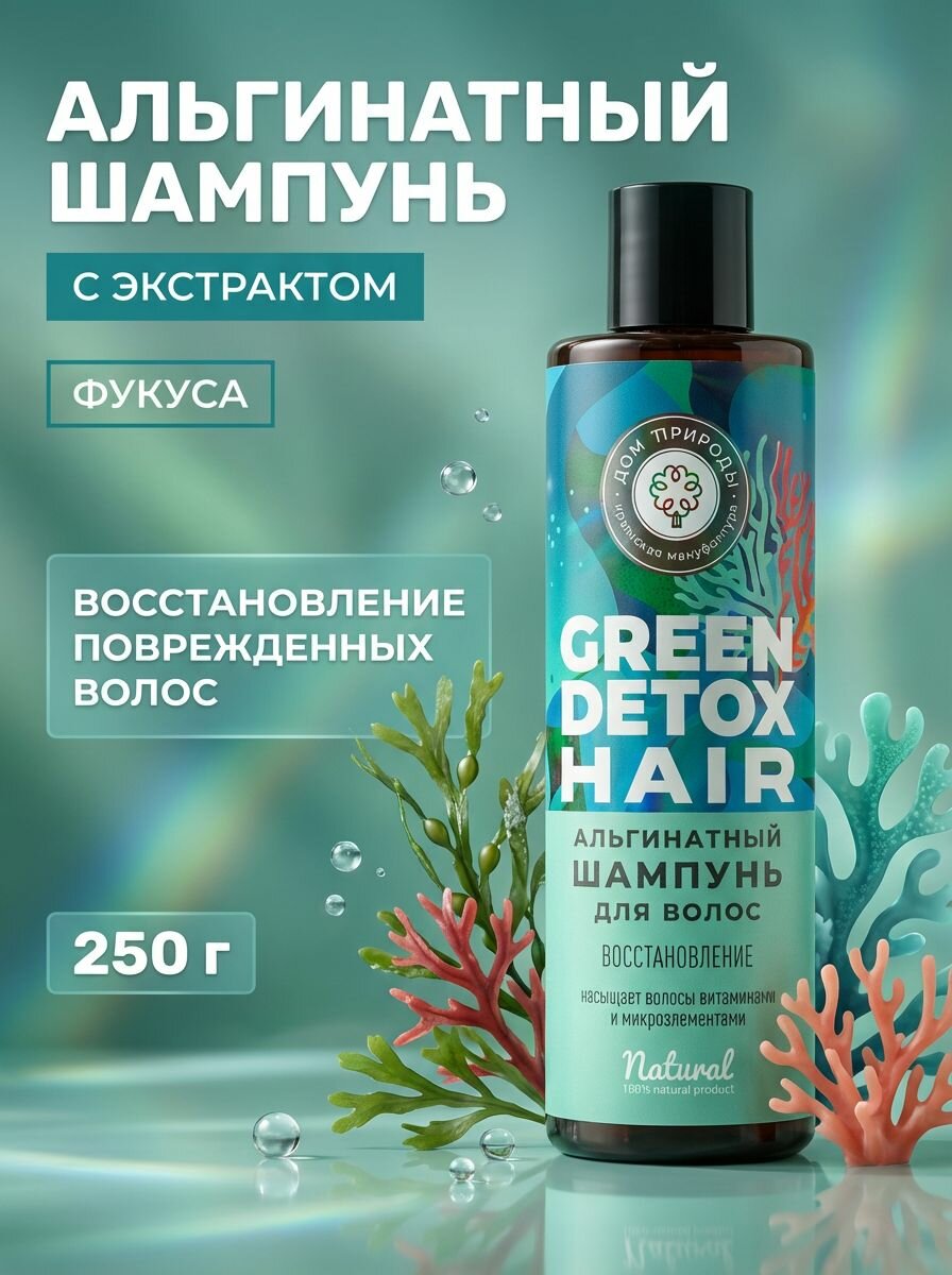 Шампунь альгинатный для волос Восстановление Green Detox с водорослями и коллагеном, 250 г