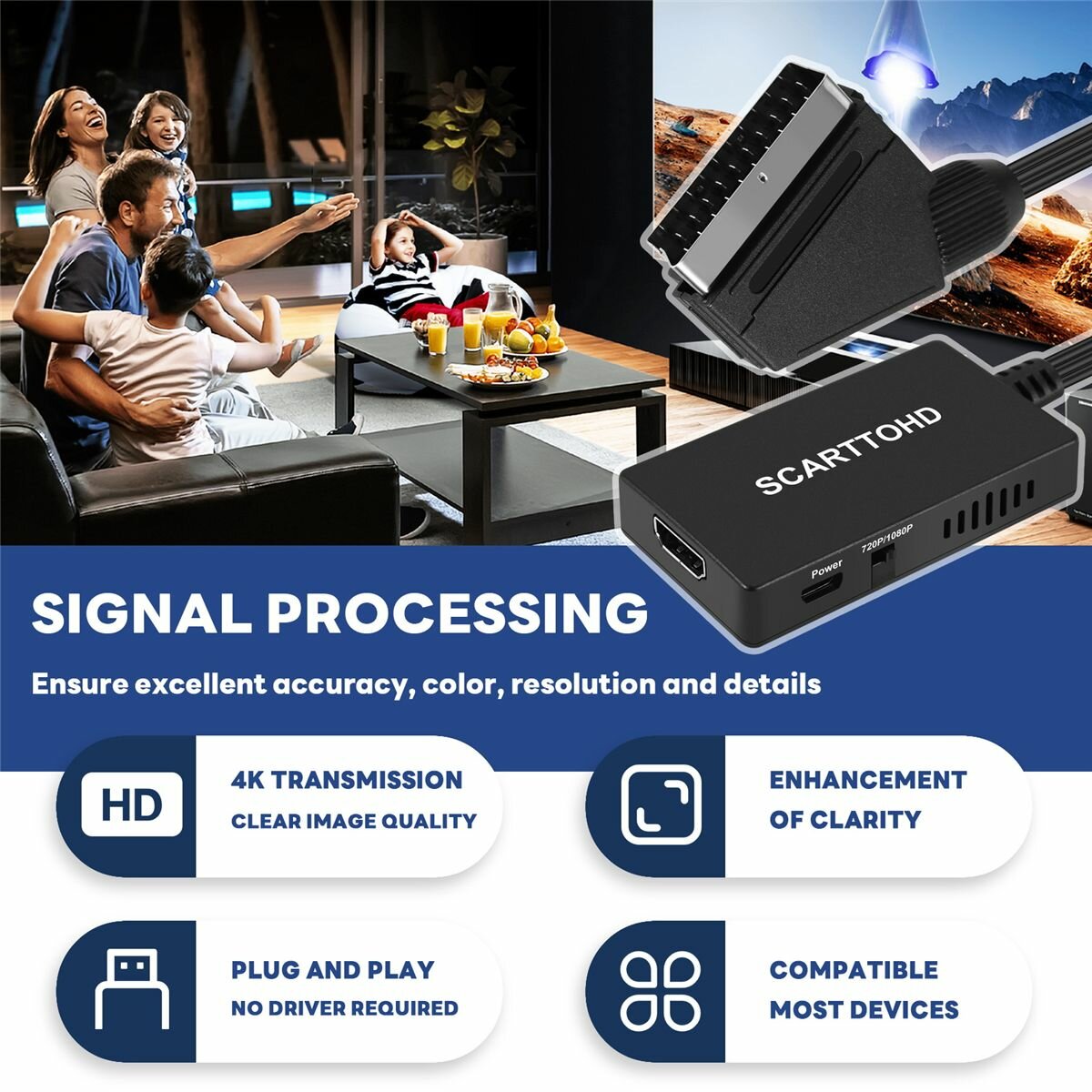 Преобразователь SCART в HDMI с кабелем HD Adapter 720P 1080P